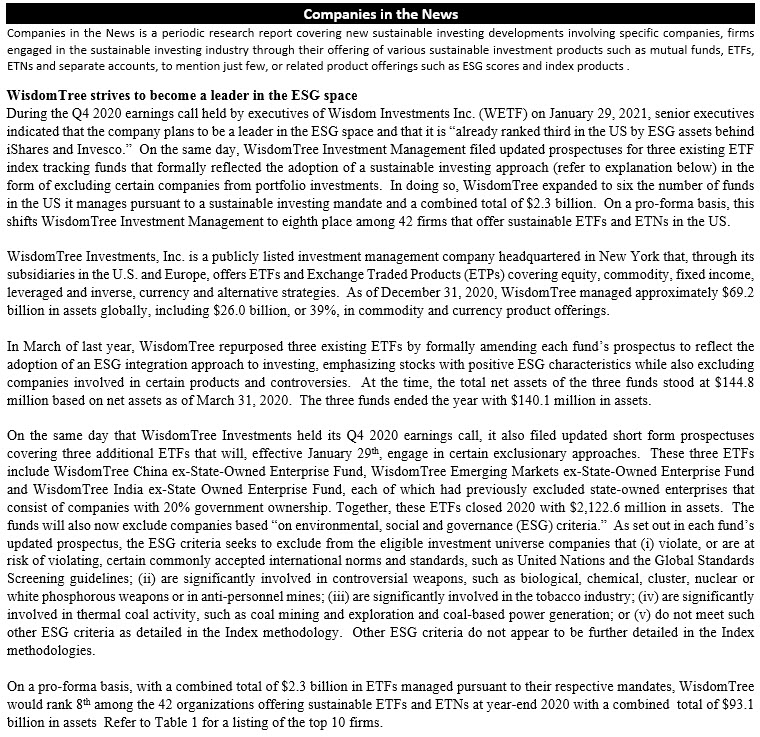 WisdomTree Investments strives to become a leader in the ESG space ...